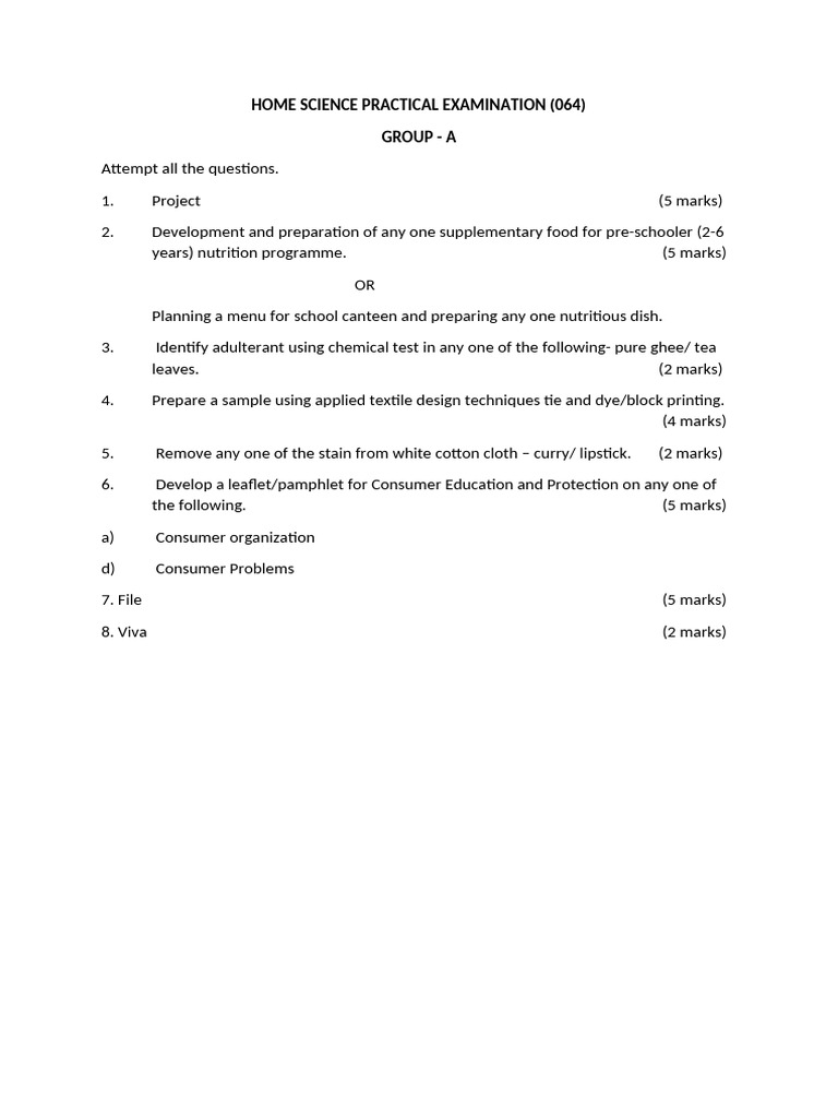 Home Science Practical 23-24 A | PDF