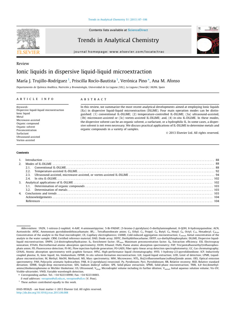 Ionic Liquids in Dispersive Liquid-Liquid Microextraction | PDF | Mass Spectrometry | Chemical ...