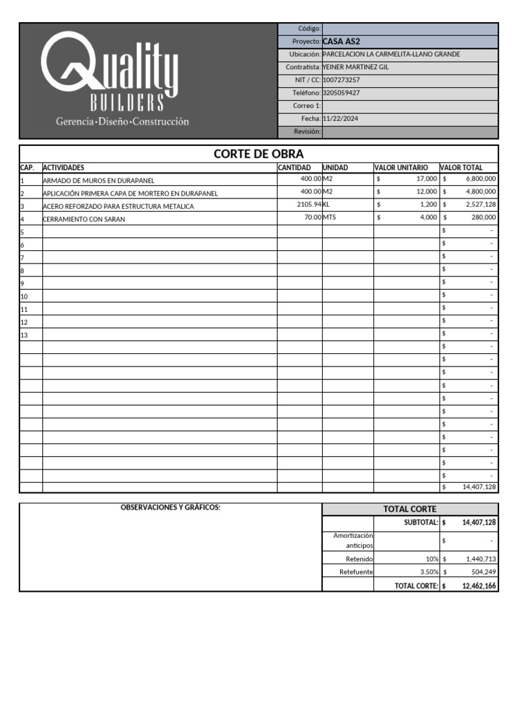 Corte Obra # 2 Casa AS2 | PDF