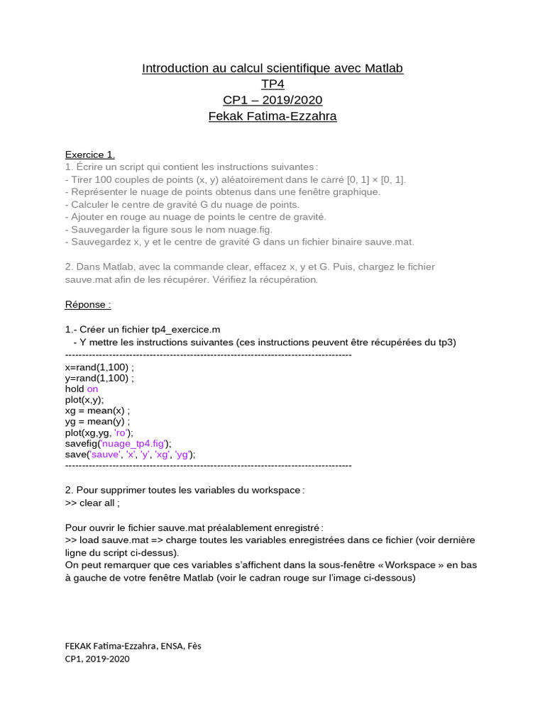 Calcul scientifique avec Matlab : TP4 | PDF | Matrice (Mathématiques ...