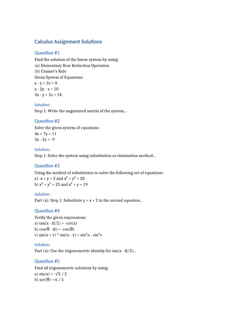 Calculus Assignment Solutions | PDF | Teaching Methods & Materials | Science & Mathematics