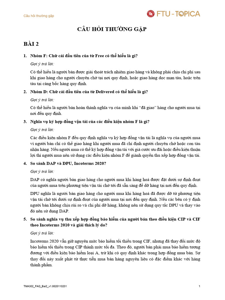 GDTMQT Bai2 CauHoiThuongGap | PDF