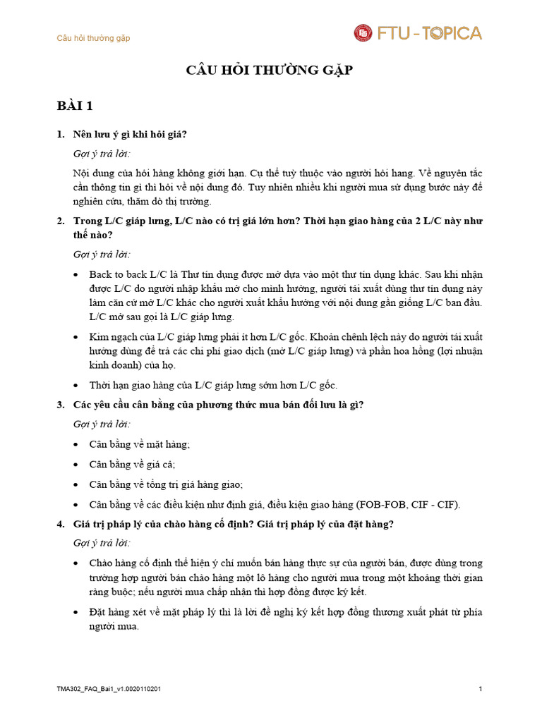 GDTMQT Bai1 CauHoiThuongGap | PDF