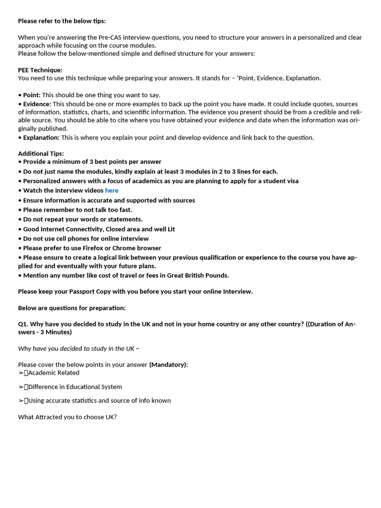 Pre-CAS Interview Preparation - JAN 23 | PDF | Cost Of Living | Project ...