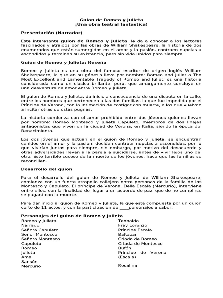 Guión Final ROMEO Y JULIETA | PDF | Romeo y Julieta | Tragedias de Shakespeare