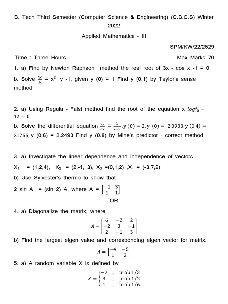 B.Tech CSE: Applied Math Exam | PDF | Statistical Theory | Mathematical Analysis