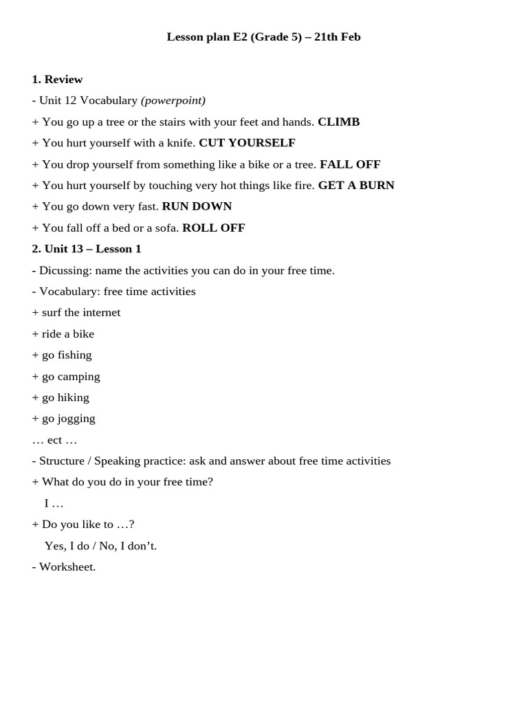 Lesson Plan E2 | PDF | Language Arts & Discipline