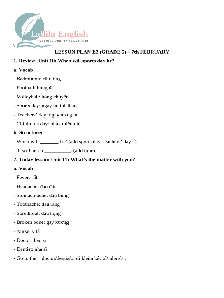 LESSON PLAN E2 (GRADE 5) - 7th FEBRUARY | PDF | Language Arts & Discipline