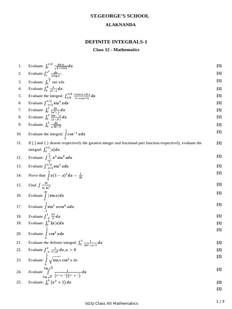 Class 12 Definite Integrals Problems | PDF | Mathematical Objects | Algebra