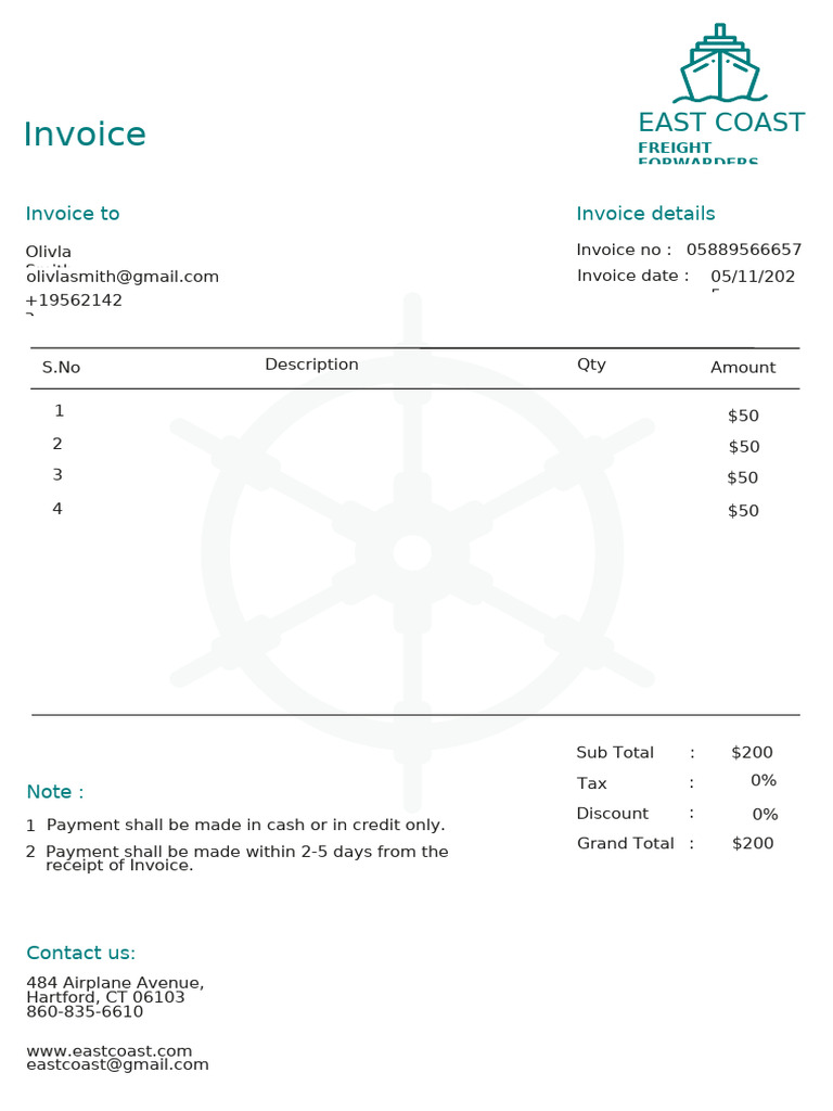 Free Shipping Invoice Template | PDF