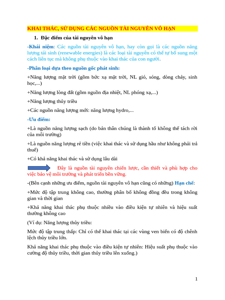 Khai Thác Và S D NG Các Ngu N Tài Nguyên Vô H N - KTMT | PDF