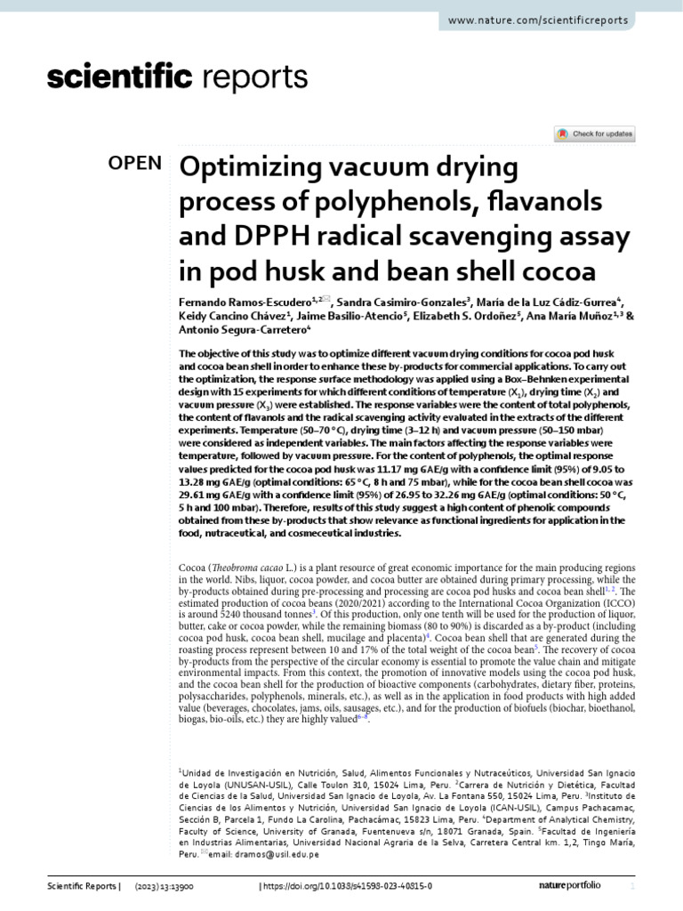 Optimizing Vacuum Drying Process of Polyphenols, Flavanols and DPPH ...