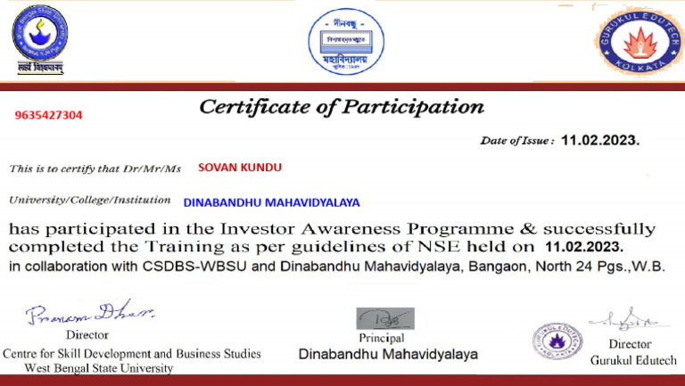 SOVAN KUNDU Certificate | PDF