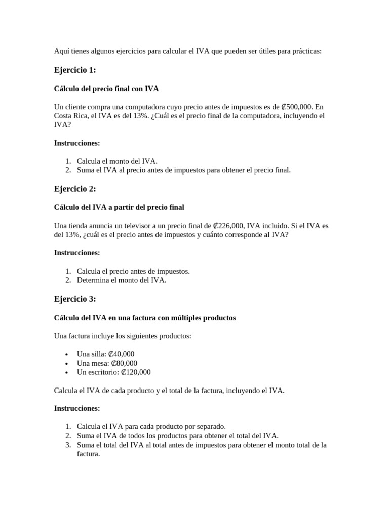 Ejercicios Iva | PDF | Finanzas y dinero