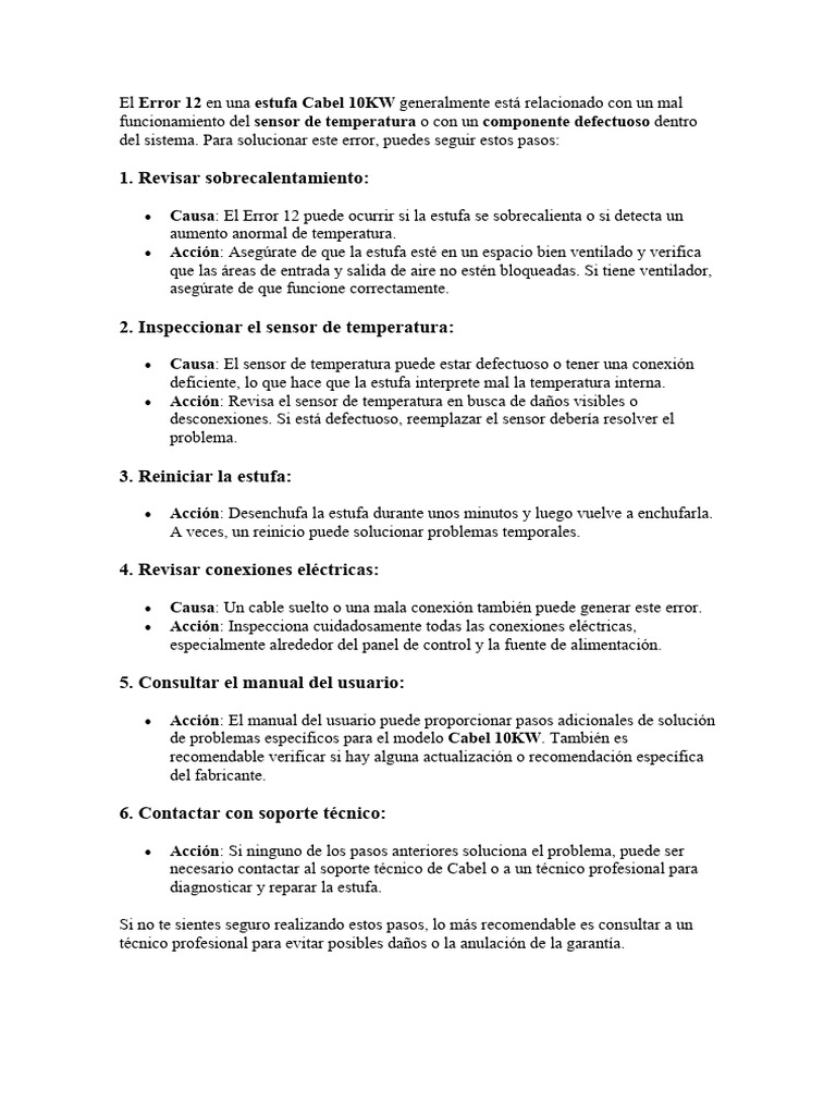 Error 12 Estufa Inma | PDF