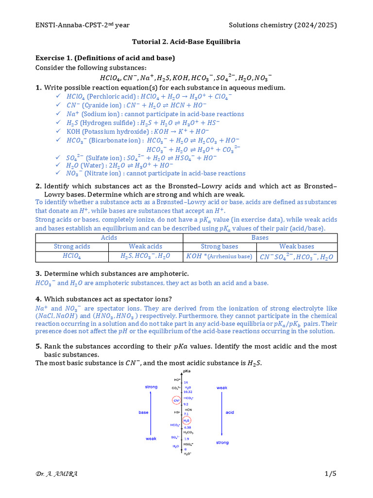 Tutorial (2 SC - Part 1) Solution | PDF | Acid | Chemical Equilibrium