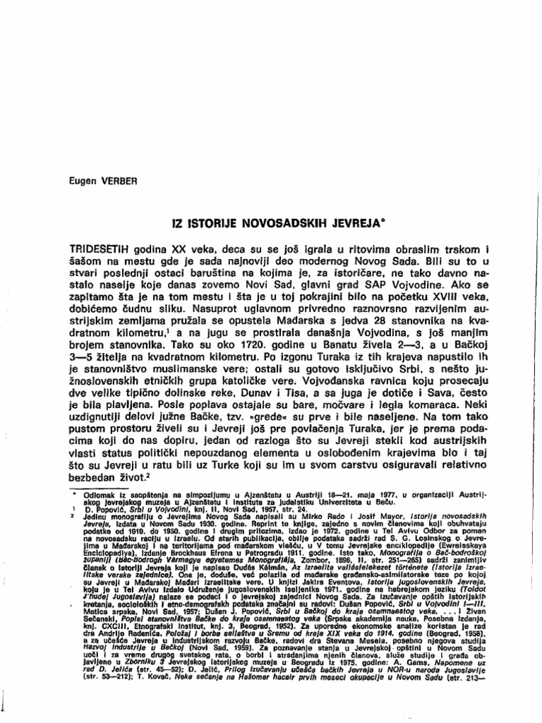 Istorije Novosadskih Jevreja : Eugen Verber | PDF