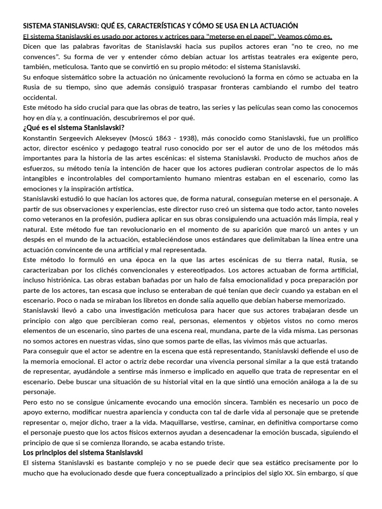 Sistema Stanislavski: Guía para Actores | PDF | Interino | Actor