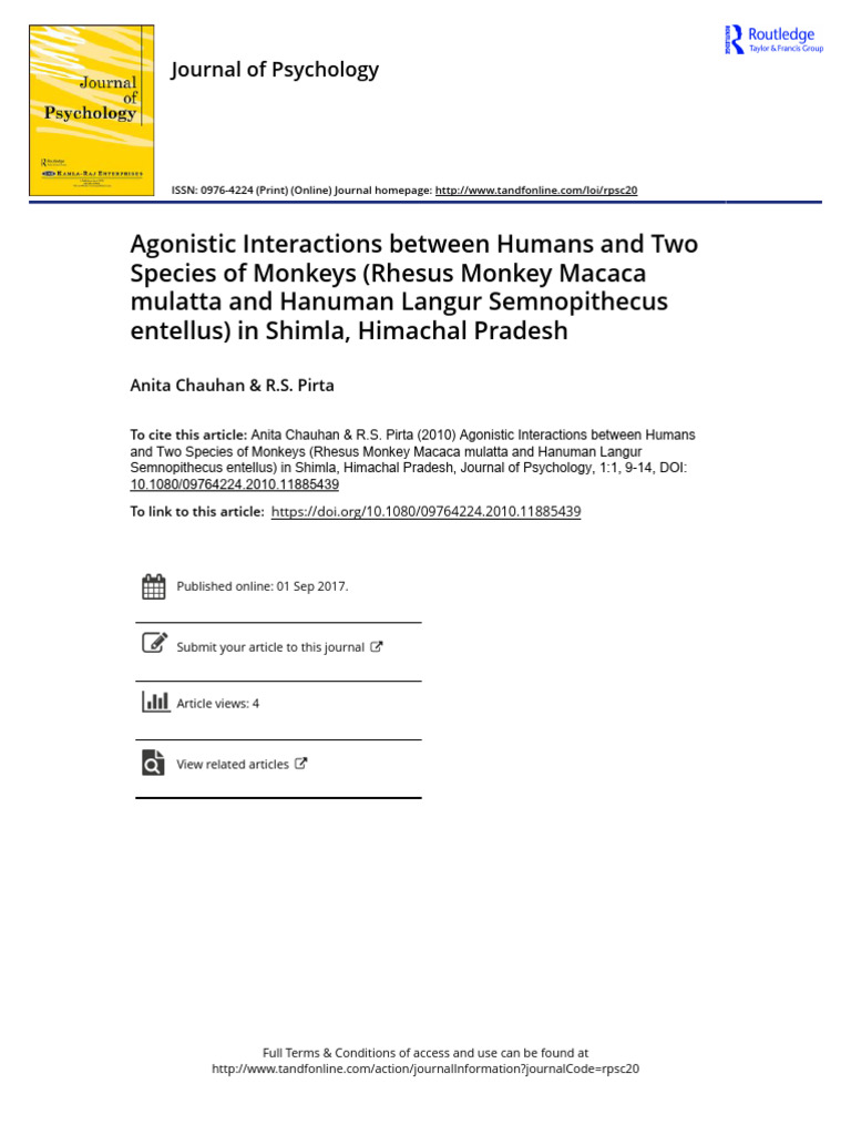Agonistic Interactions Between Humans And0 | PDF | Monkey | Zoology
