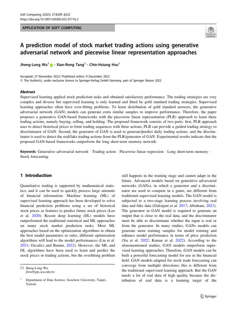 A Prediction Model of Stock Market Trading Actions Using Generative Adversarial Network and ...