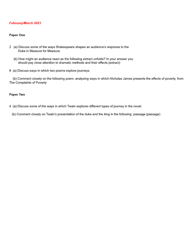 9708 Literature Paper 1 &2 2023&2024 | PDF