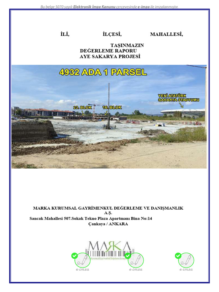 Adapazar - Arsas - (Paye Sakarya Projesi) 2023 Y - Lsonu de - Erleme Raporu - KAP | PDF