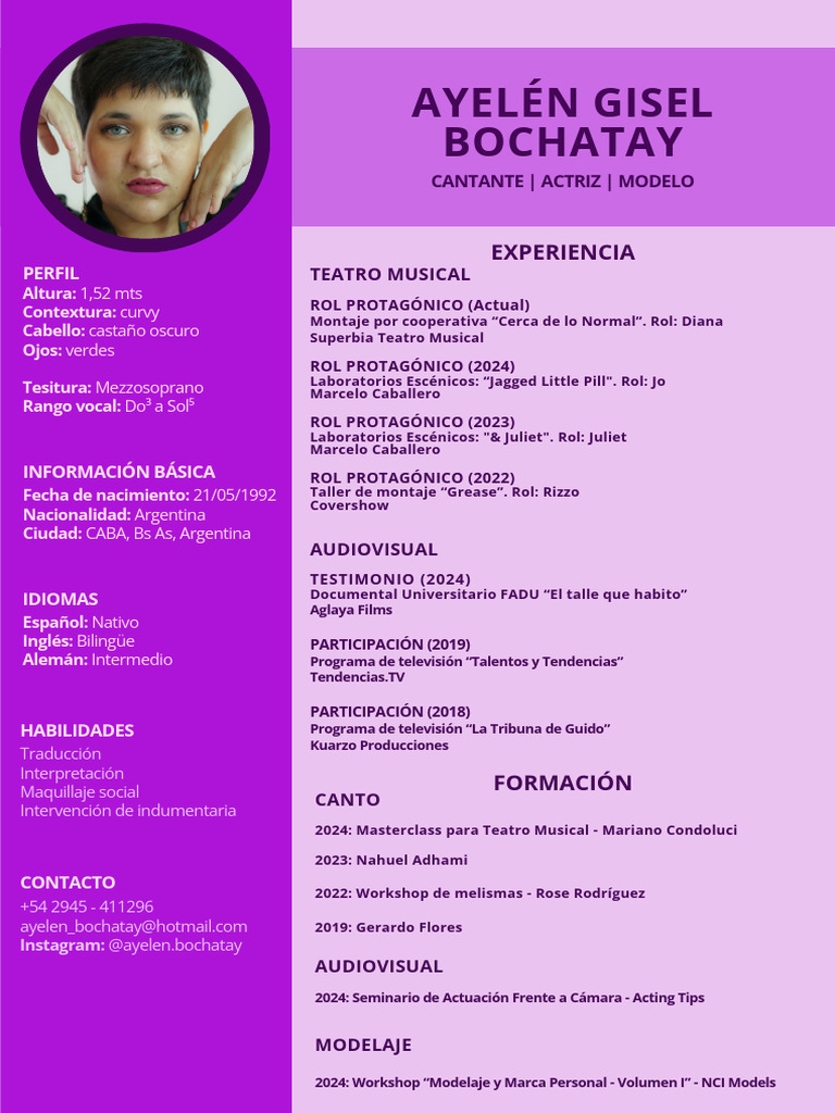 Ayelén Gisel Bochatay - CV Artístico - 20241116 - 103424 - 0000 | PDF | Música vocal | Canto