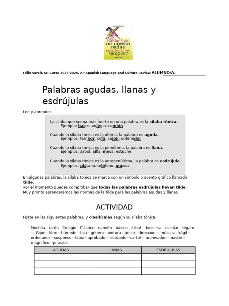 AP Spanish Language Activity.l | PDF