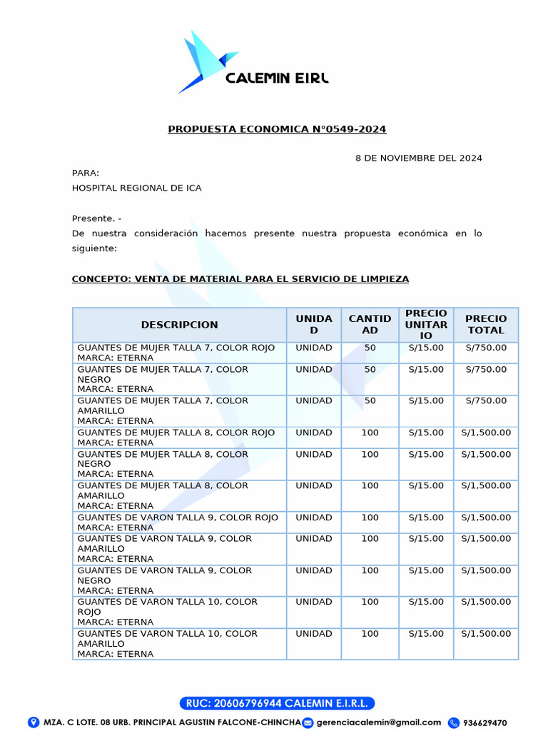 Proforma 549 - Material para El Servicio de Limpieza | PDF