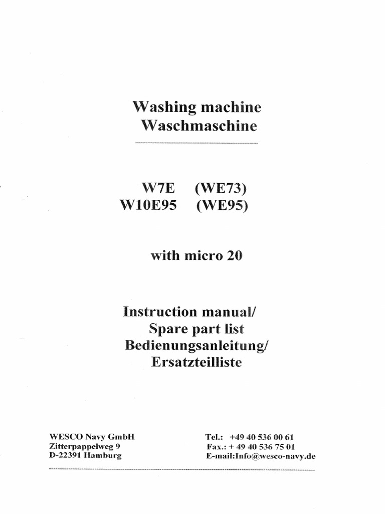 Washing Machine Wesco Navy W7e W10e95 | PDF