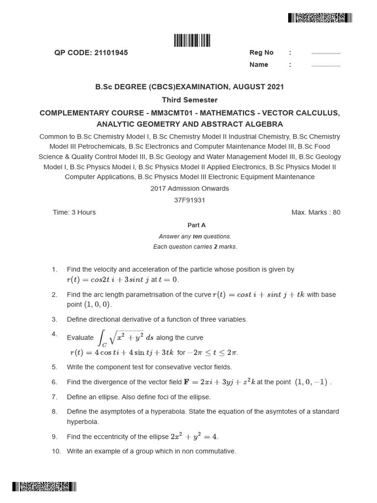 Vector Calculus Analytic Geomery Abstract Algebra 4 | PDF | Geometry ...