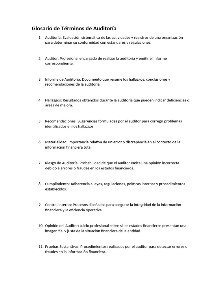 Glosario de Términos de Auditoría | PDF | Auditoría | Contralor