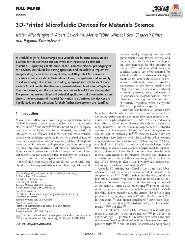 3D-Printed Microfluidic Devices For Materials Science | PDF | 3 D Printing | Materials Science