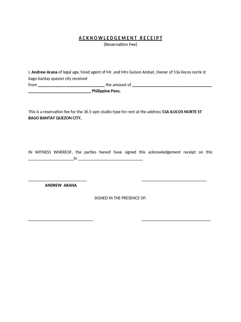 Acknowledgement Receipt Reservation | PDF