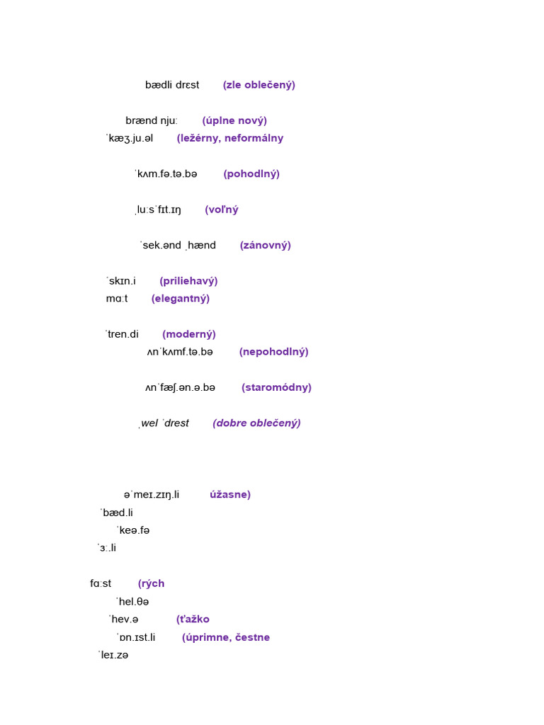 Clothes Adjectives and Adverbs Guide | PDF | Consumer Goods | Style