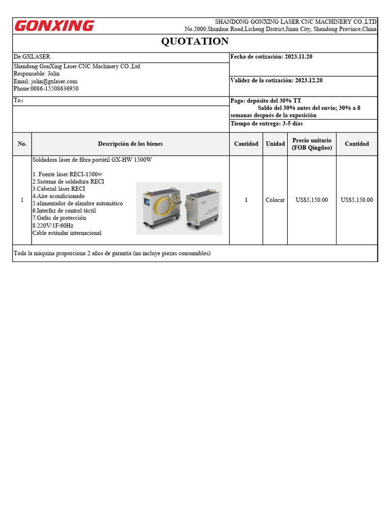 GXLASER-Quotation of Laser Machine-11.20 | PDF