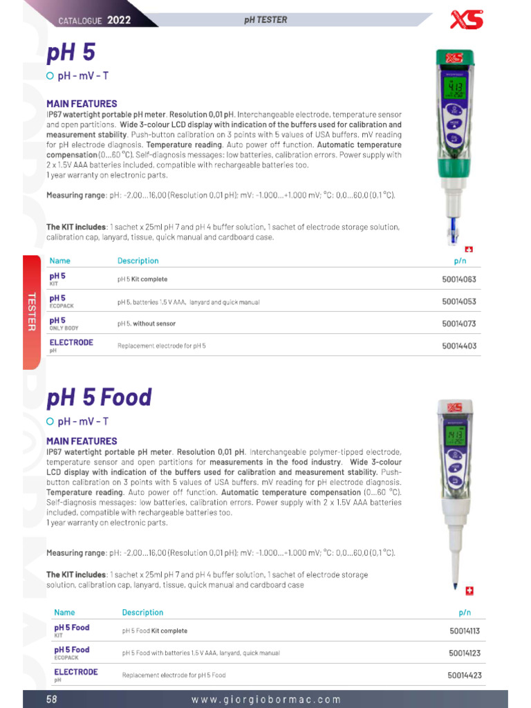 pH متر قلمی پرتابل XS pH 5 | PDF