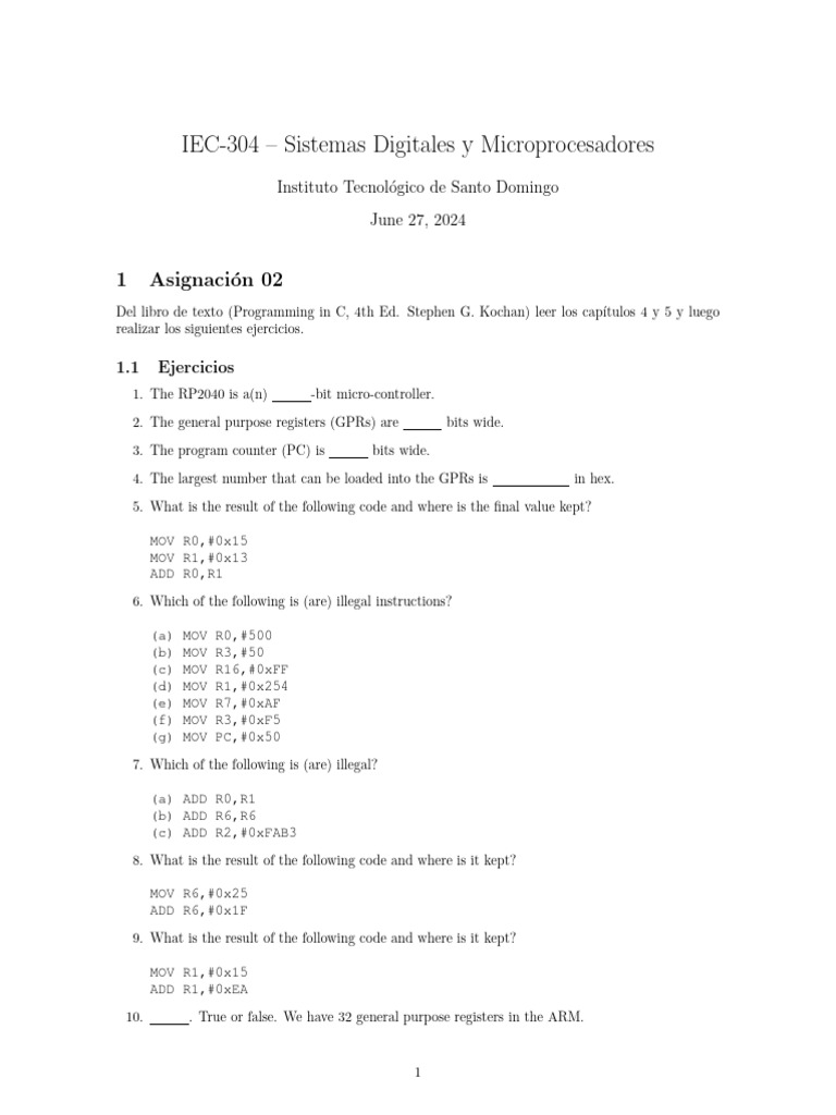 Digital Systems and Microprocessors Exercises | PDF | Computers