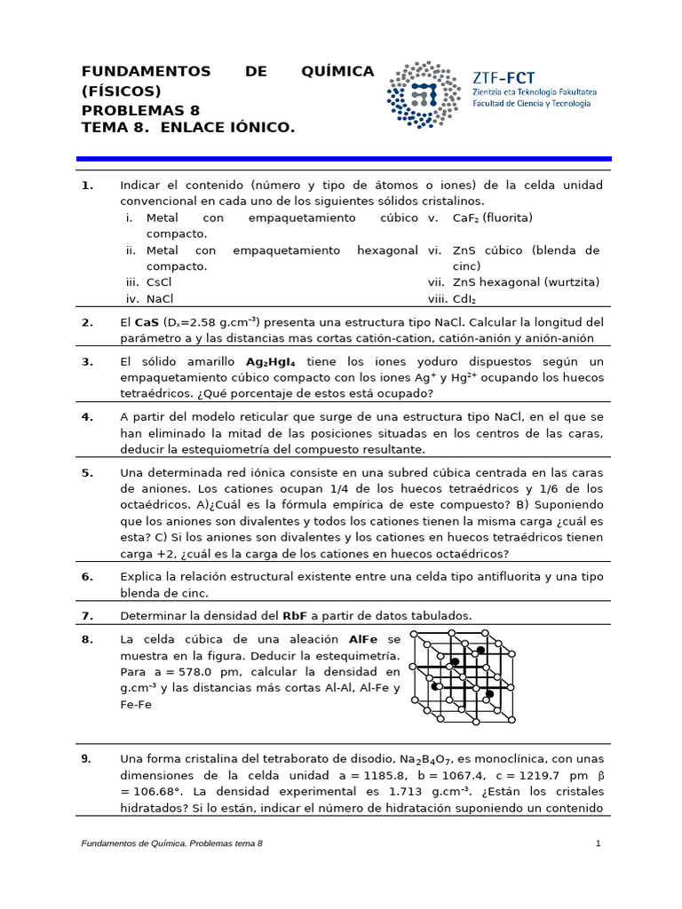 FQ1 T8 Problemas | PDF | Enlace iónico | Compuestos químicos