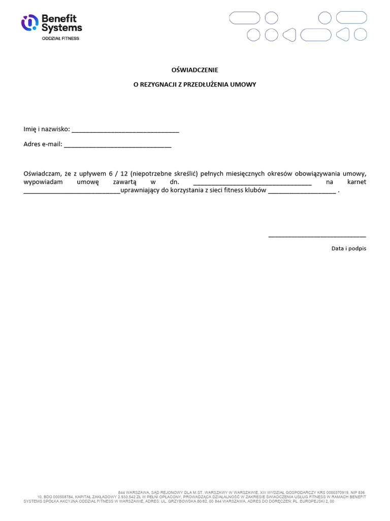 Oświadczenie o Rezygnacji Z Przedłużenia Umowy | PDF