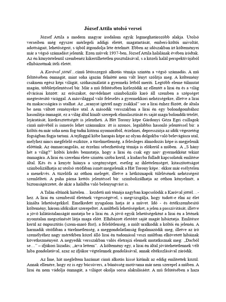 József Attila Utolsó Versei | PDF