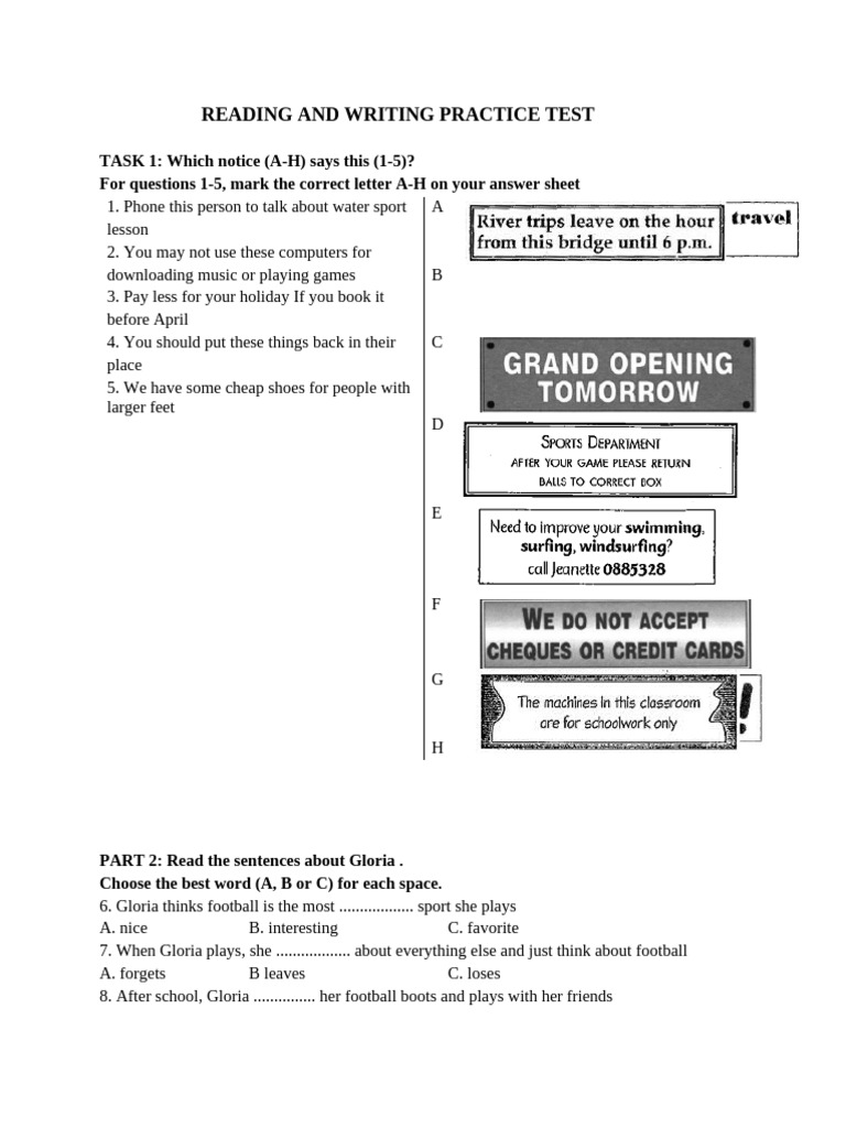 Reading and Writing Practice Test | PDF