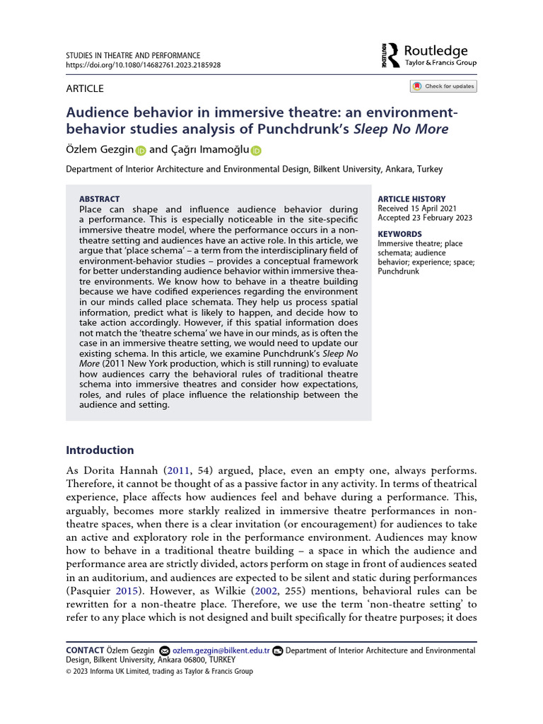 (Gezgin and Imamoğlu) Audience Behavior in Immersive - Environment Behavior Studies of Sleep No ...