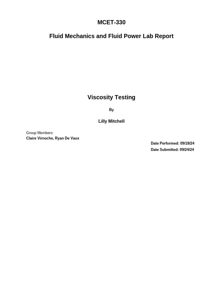 LabSummaryTemplate Example1 | PDF | Viscosity | Mechanical Engineering