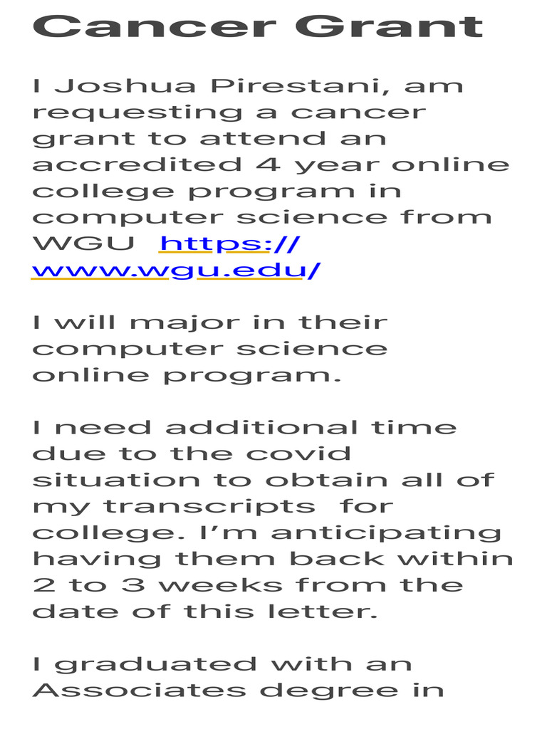 Cancer Grant for Online CS Degree | PDF