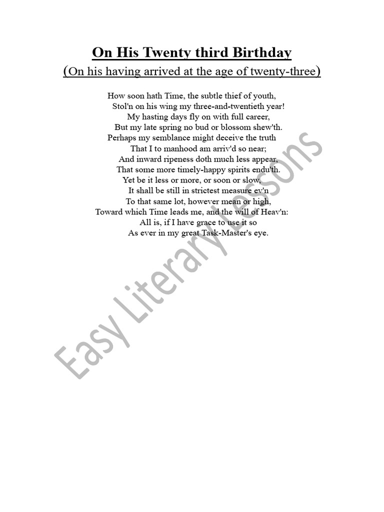 Milton's Reflection on Turning 23 | PDF | Poetry | Sonnets