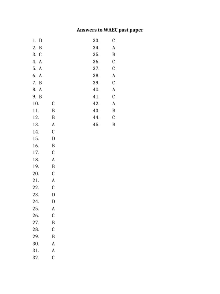 Answers To WAEC Past Paper | PDF
