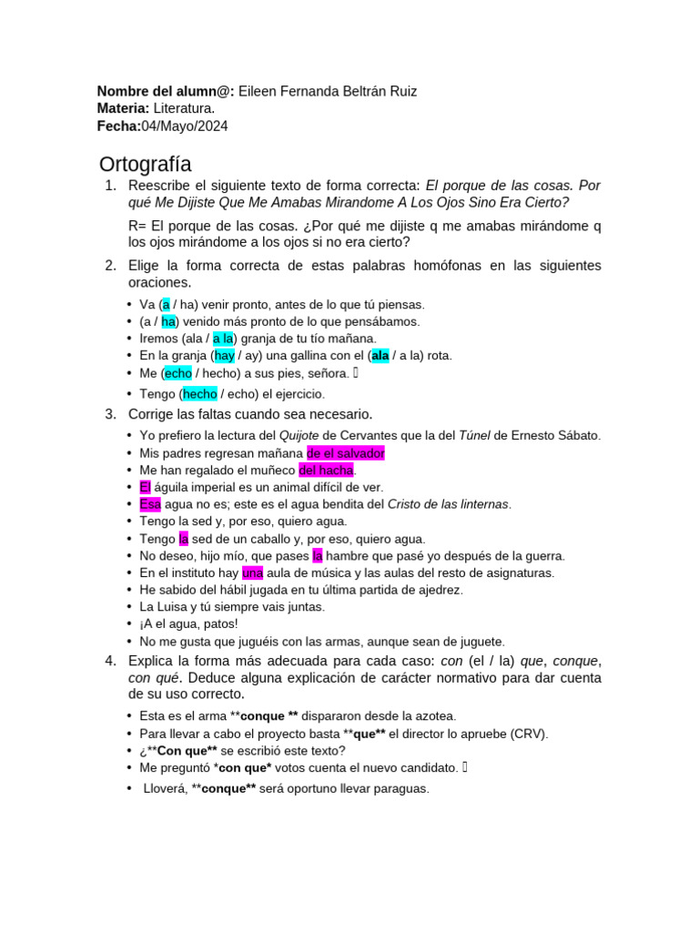Correcciones de Ortografía y Gramática en Español | PDF | Puntuación ...