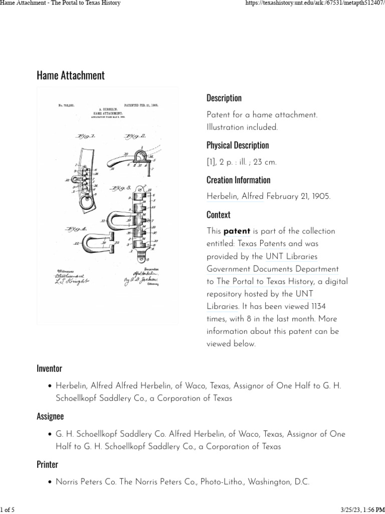 Hame Attachment - The Portal To Texas History | PDF | Patent | Library ...