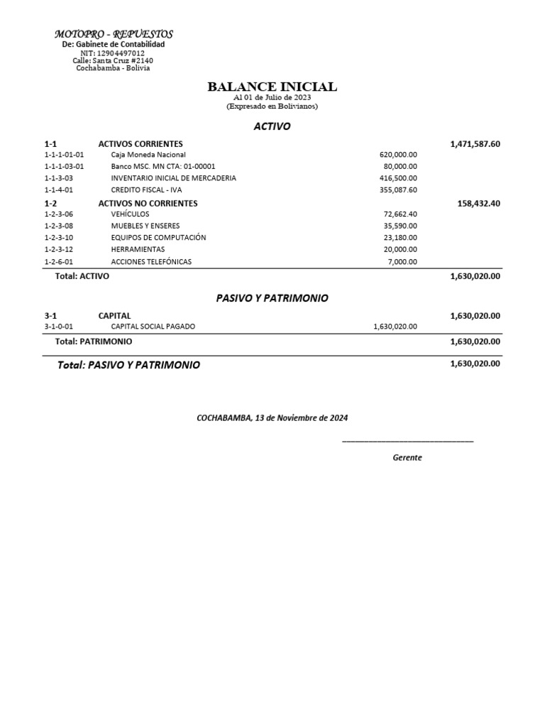 Balance Inicial. | PDF